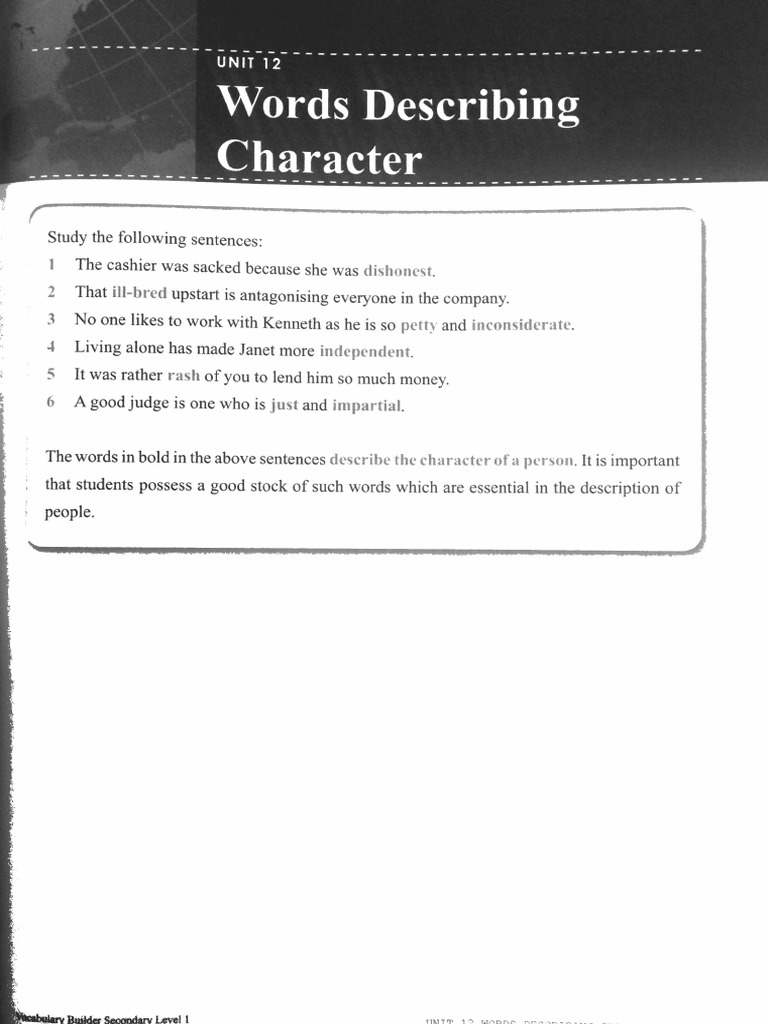 Unit 12 - Words Describing Character | PDF