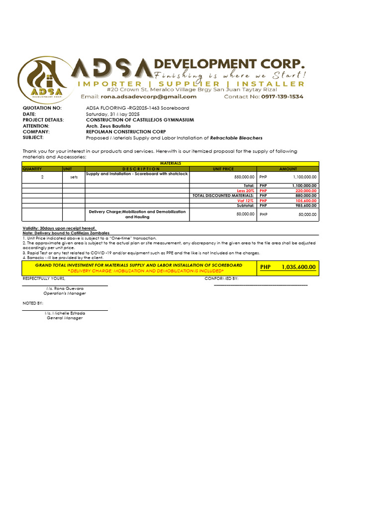 Adsa Flooring - Rg2025-1463 Scoreboard | PDF | Insurance | Payments