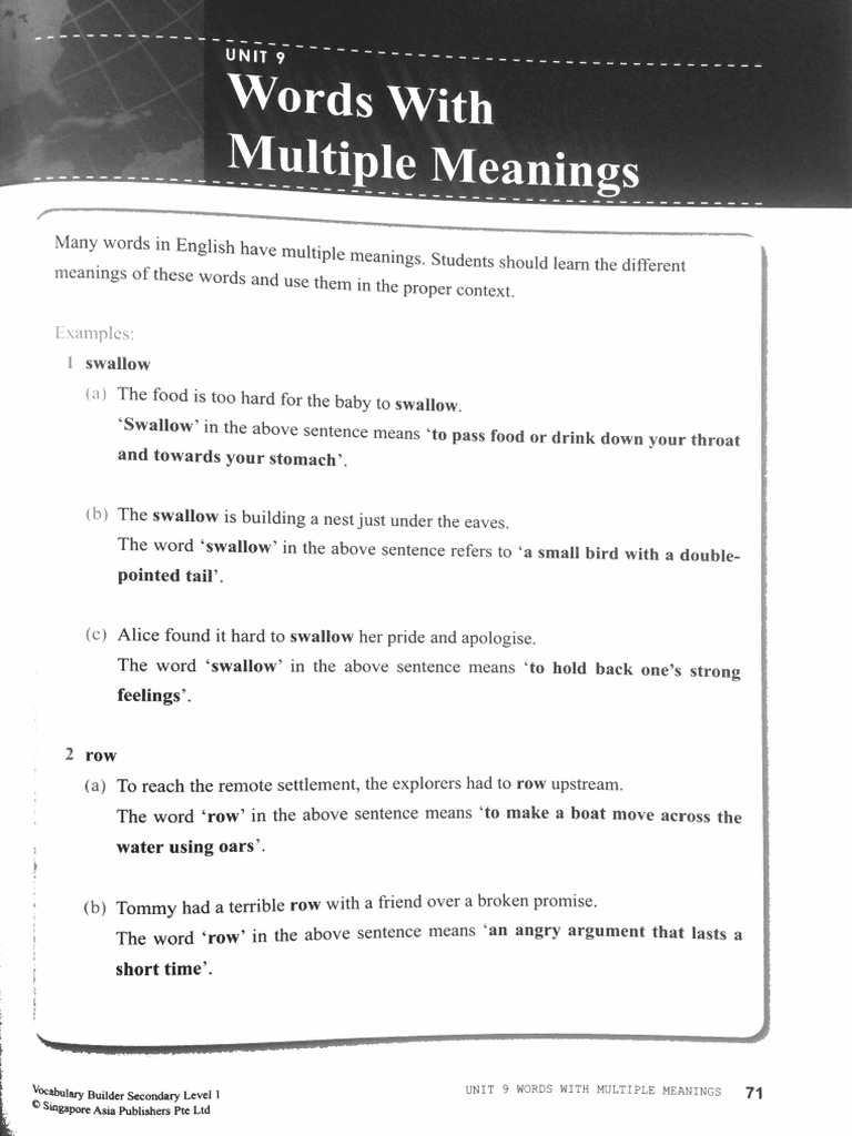 Unit 9 - Words With Multiple Meaning | PDF
