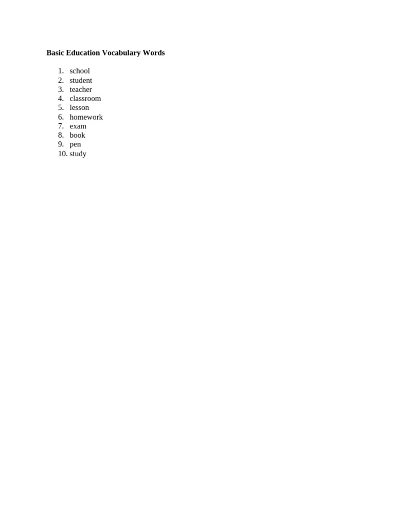 Basic Education Vocabulary Words | PDF