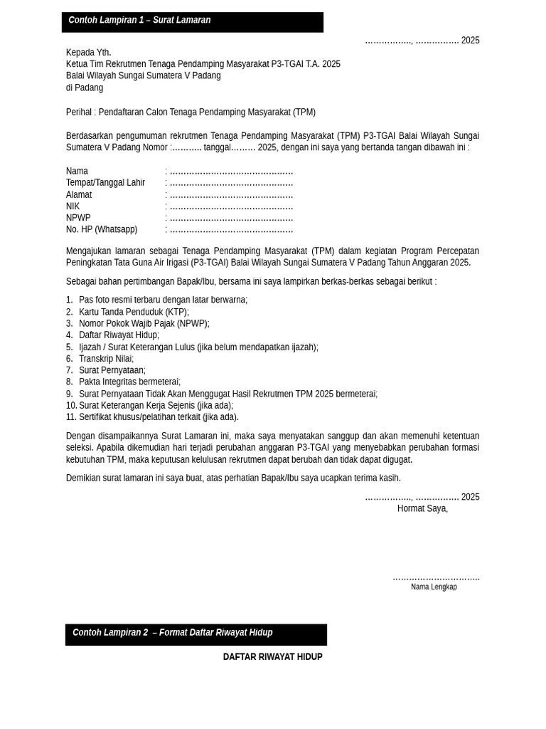 Form Pendukung Pendaftaran TPM 2025 | PDF