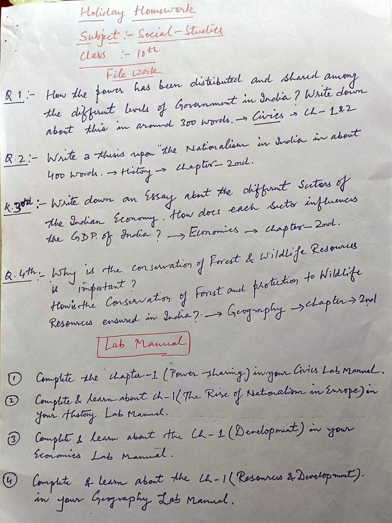 10th Class Holiday Homework | PDF