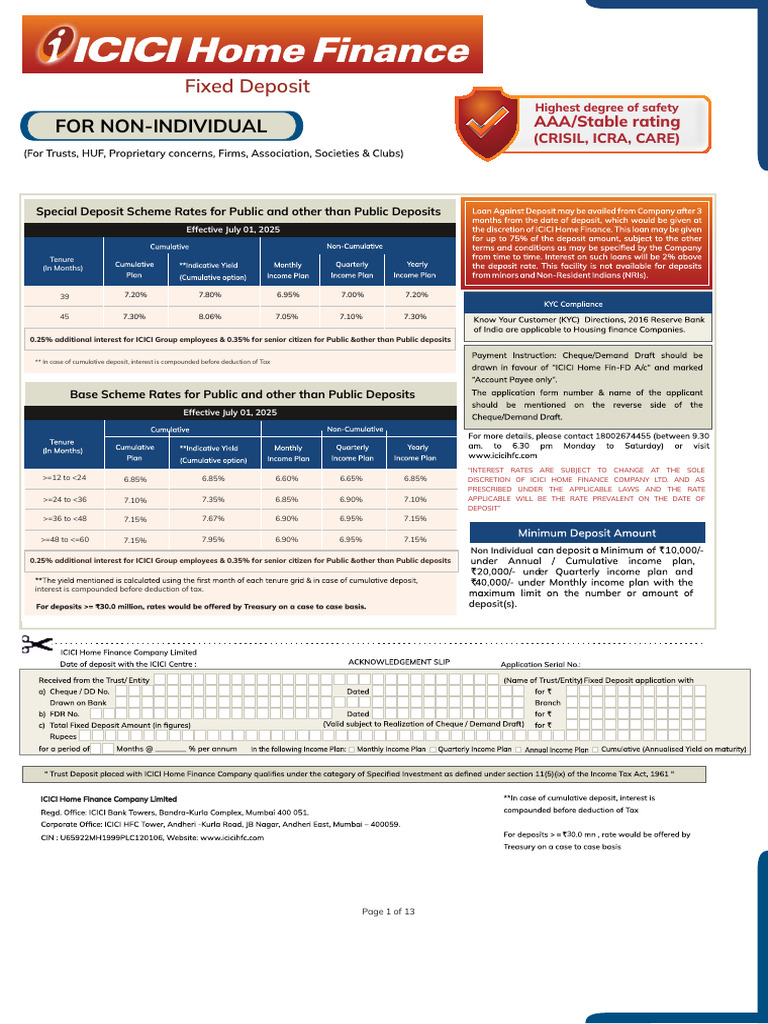 ICICI Non-Individual FD Application Form | PDF | Financial Services ...