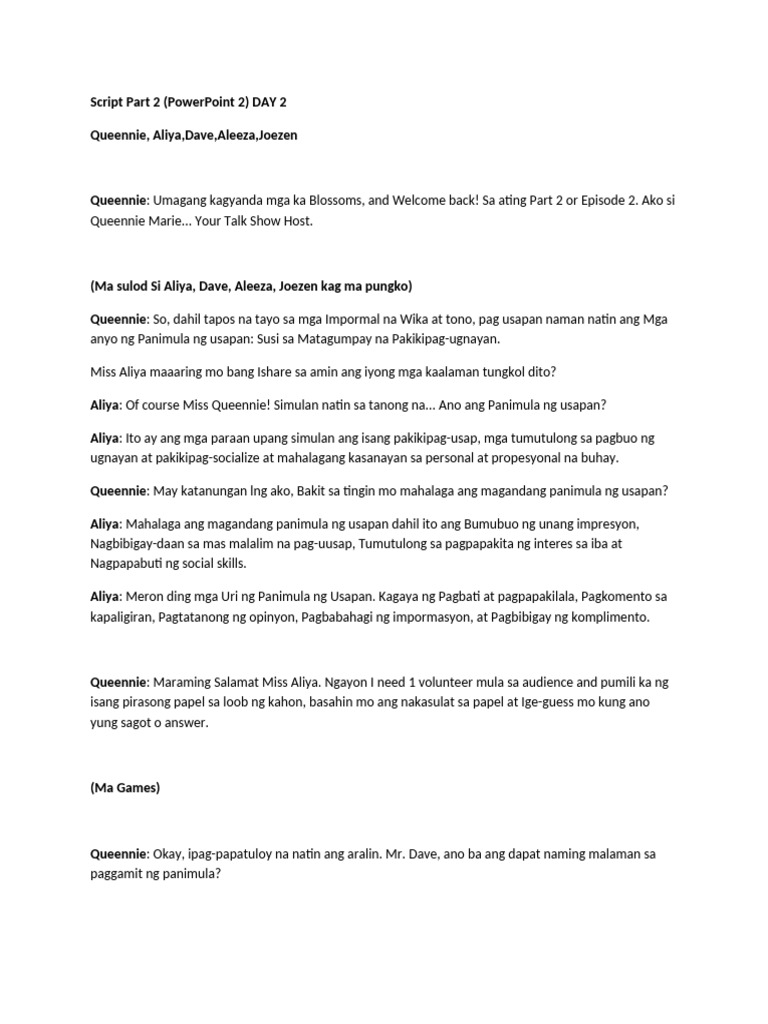 Script Part 2 (PowerPoint 2) DAY-2 | PDF