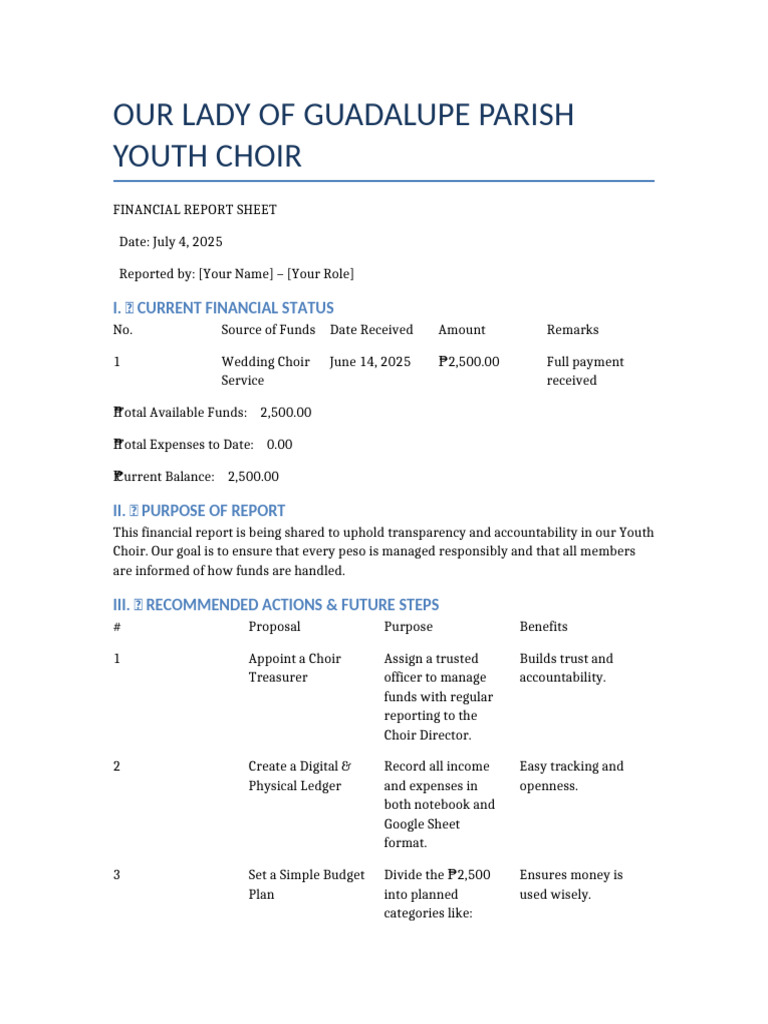 Youth Choir Financial Report July 2025 | PDF | Economies