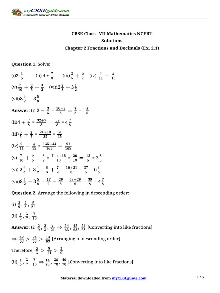 Math CH 02 Fractions and Decimals Ex 2.1 | PDF | Length | Rectangle