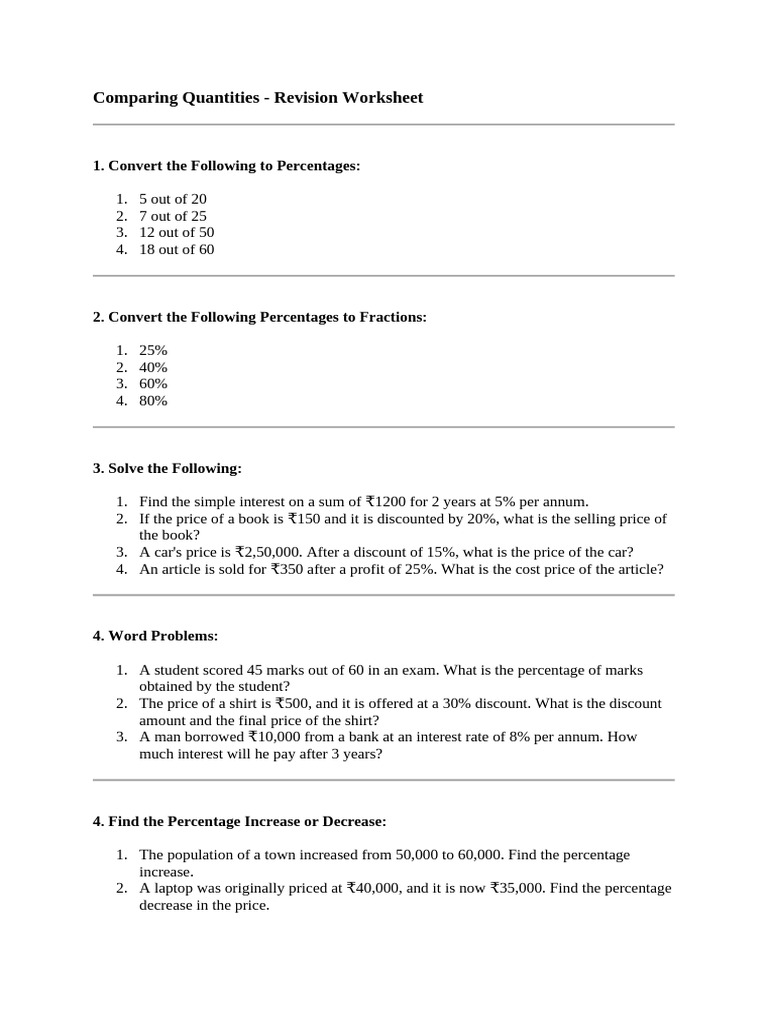 Comparing Quantities Revision Class 7 | PDF
