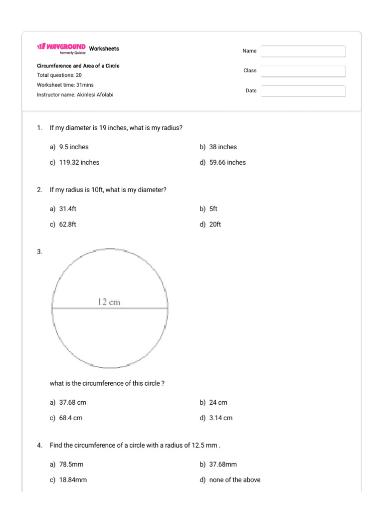 Quizizz - Circumference and Area of A Circle | PDF | Area | Circle