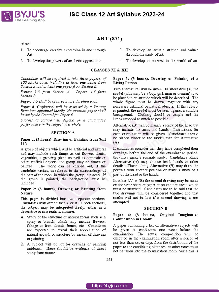 ISC Class 12 Art Syllabus 2023 24 | PDF | Drawing | Dyeing