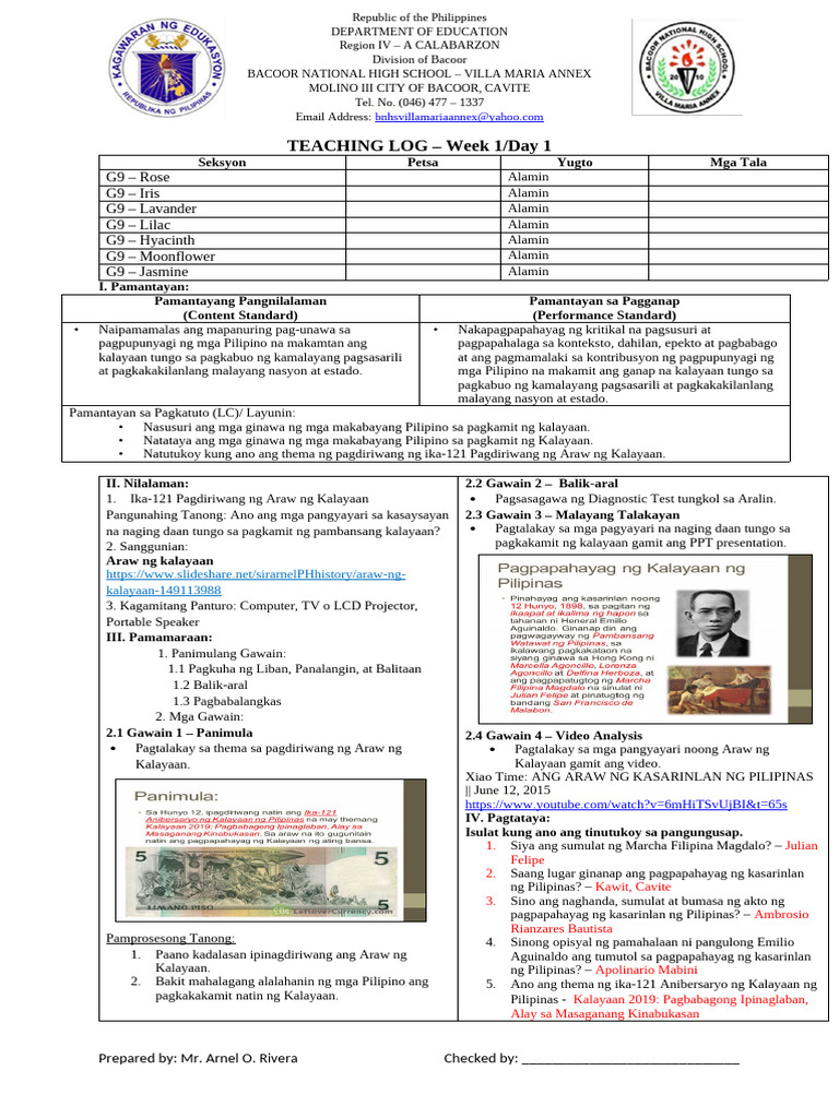 Special Lesson - Araw NG Kalayaan | PDF