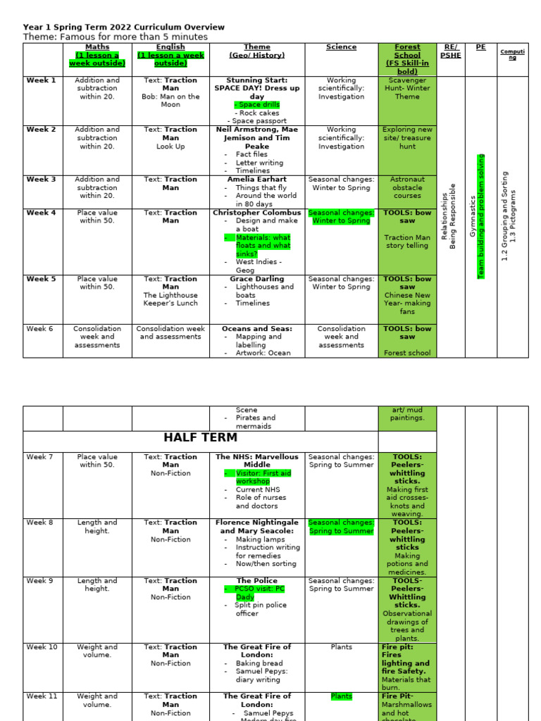 Year 1 Spring Term 2022 Curriculum Overview | PDF