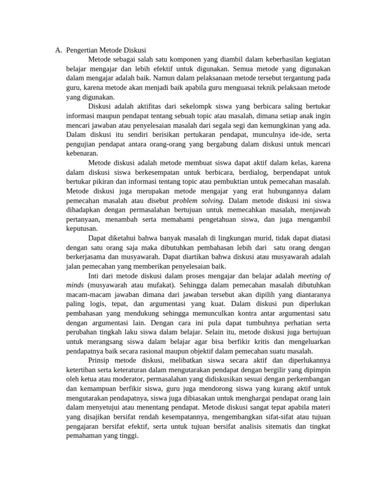 Pengertian Metode Diskusi | PDF
