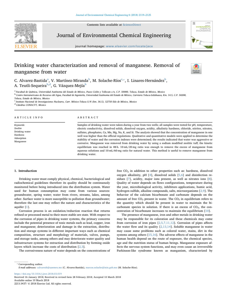 Removal of Manganese From Drinking Water | PDF | Magnesium | Iron