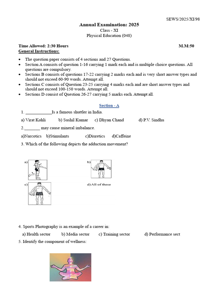 Class XI Physical Education Exam 2025 | PDF