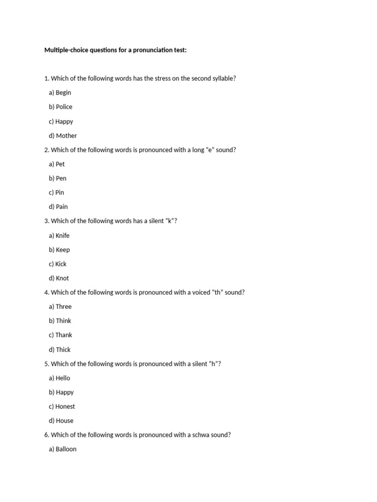 Pronunciation Test | PDF
