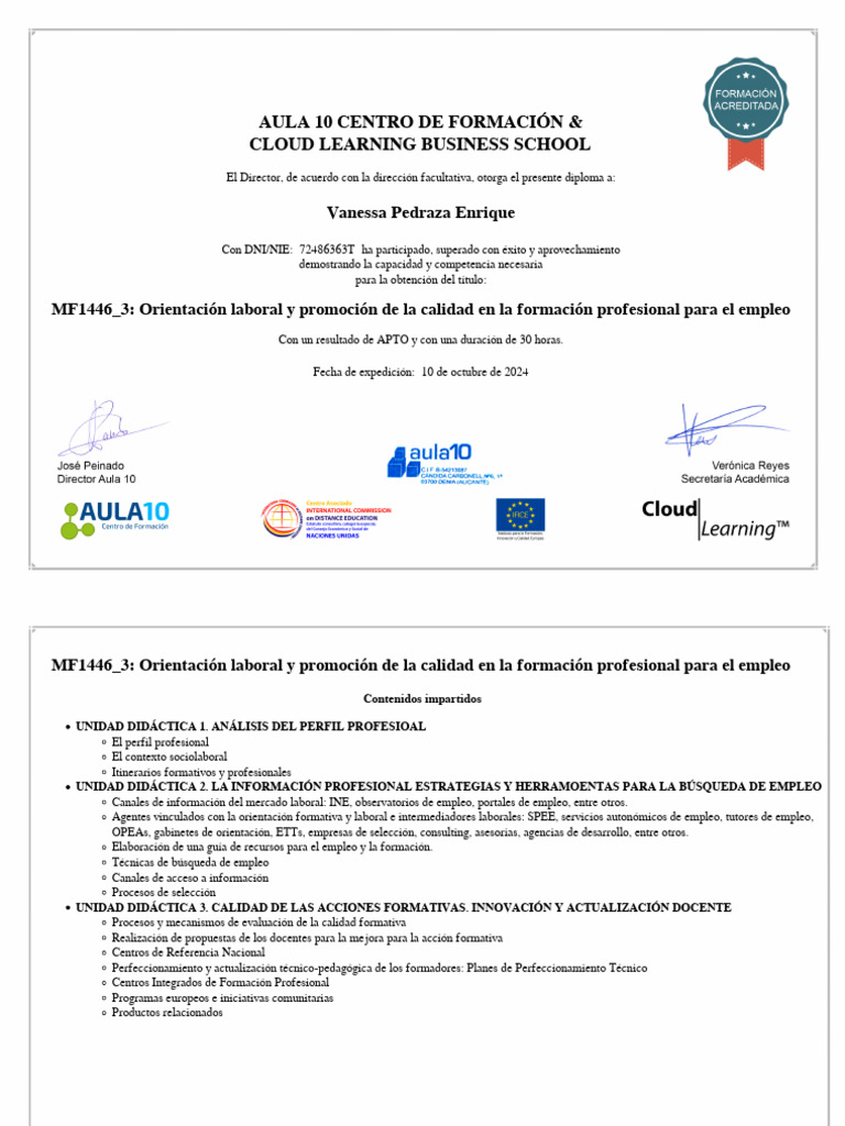 Diploma en Orientación Laboral y Calidad | PDF | Empleo | Educación ...