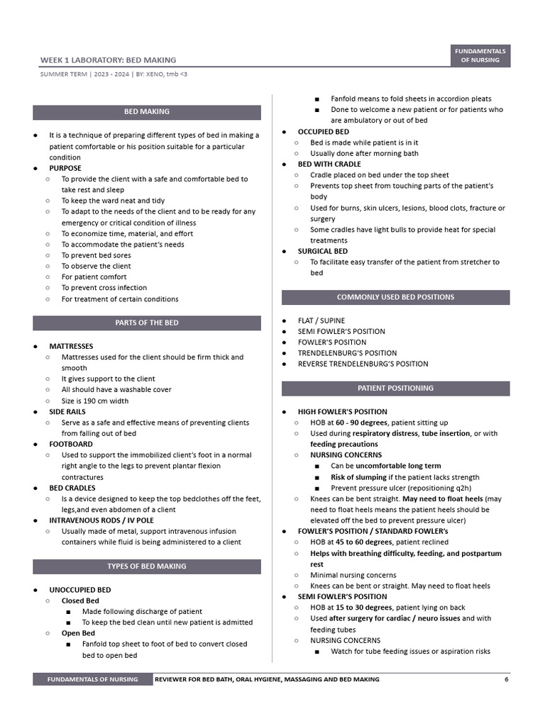 Bed Making Techniques in Nursing | PDF