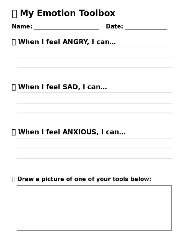 My Emotion Toolbox Worksheet Grade6 | PDF