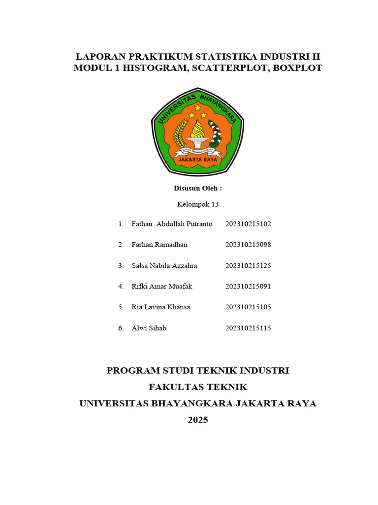 LAPORAN_PRAKTIKUM_STATISTIKA_INDUSTRI_II_MODUL_1_KELOMPOK_13_ACCC | PDF