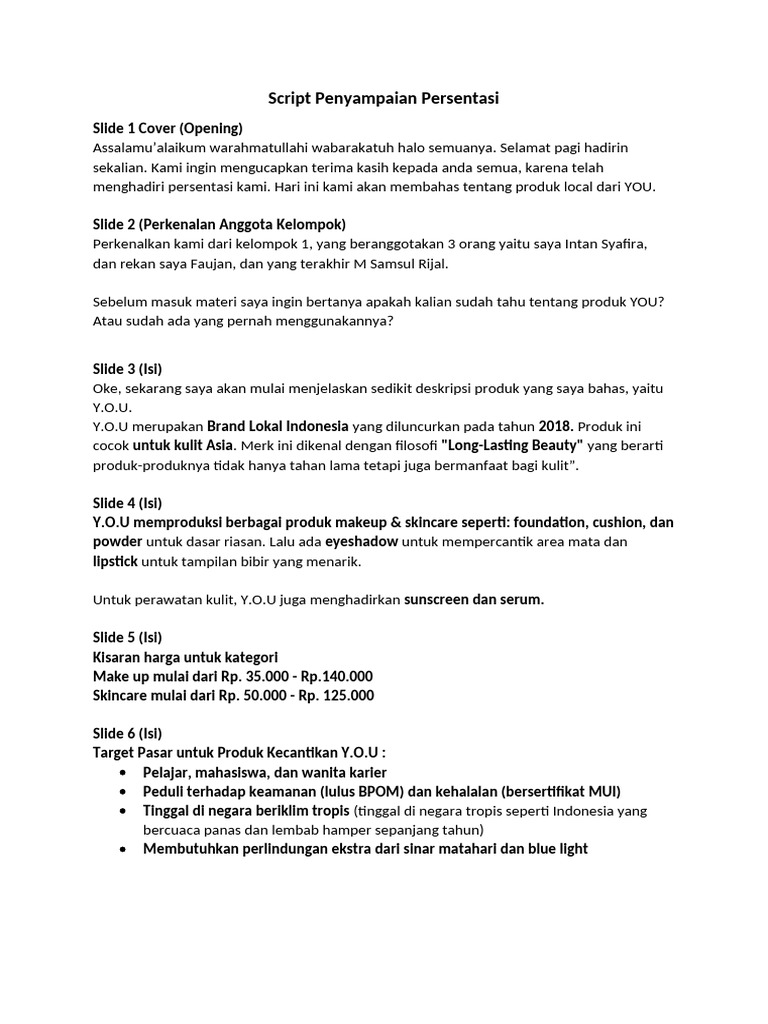 Script Penyampaian Persentasi Bahasa Inggris Baru | PDF