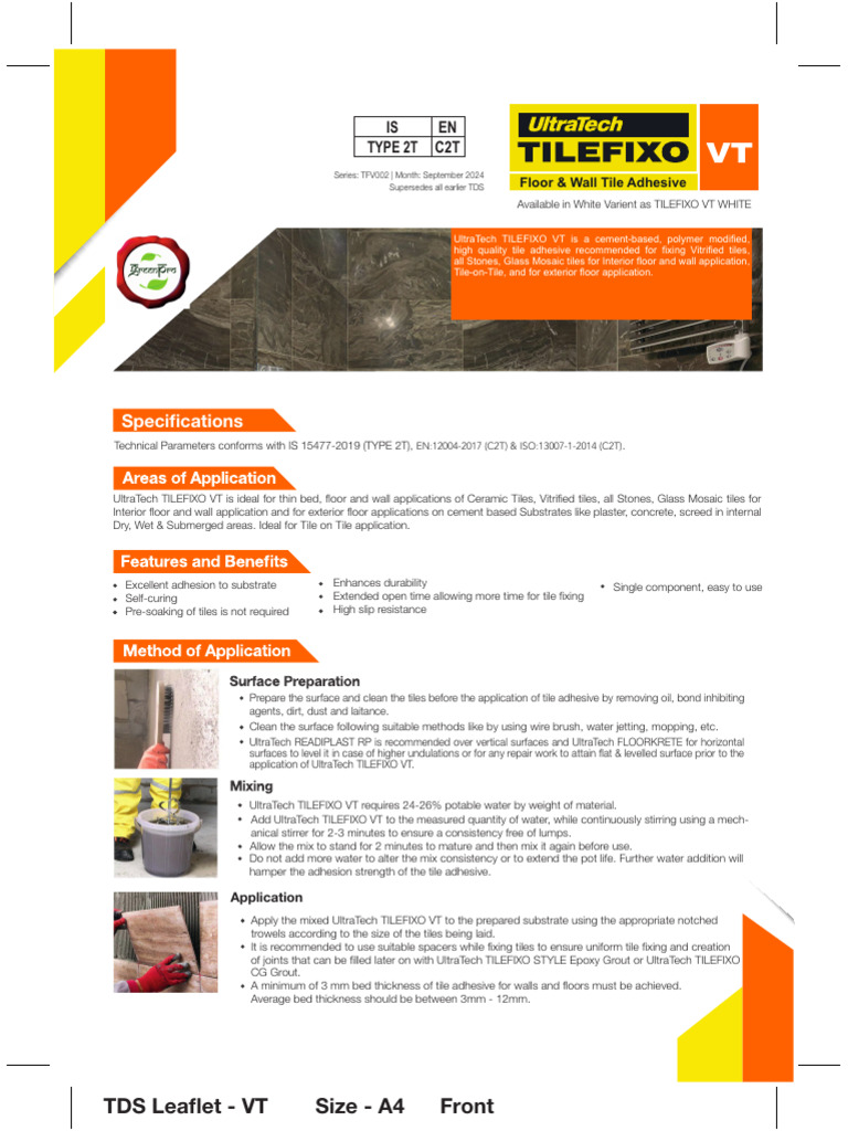 Ultratech Tilefixo VT Floor Wall Tile Adhesive | PDF | Tile | Adhesive