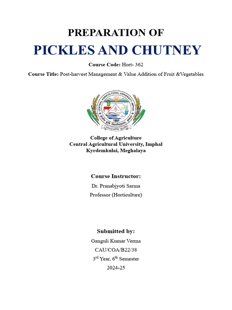 Preparation of Pickles and Chutney | PDF | Pickling | Chutney