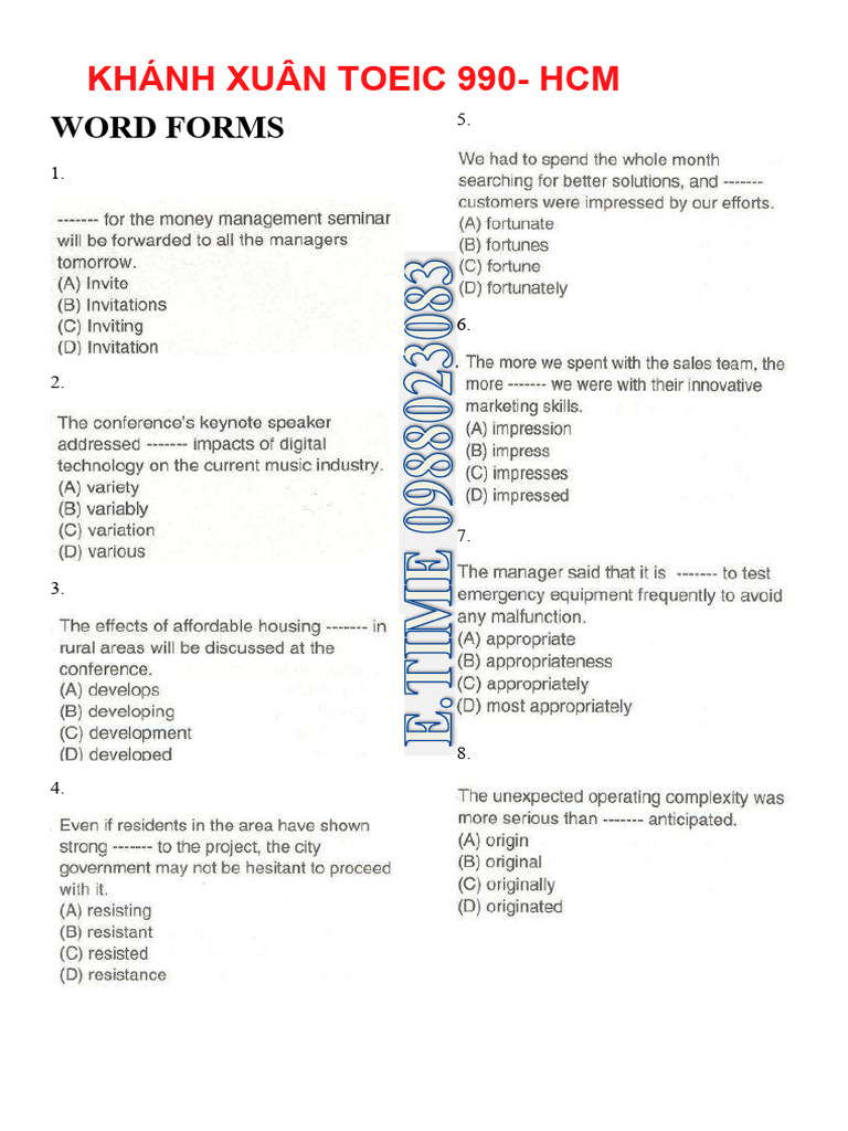 200 Câu Word Forms | PDF