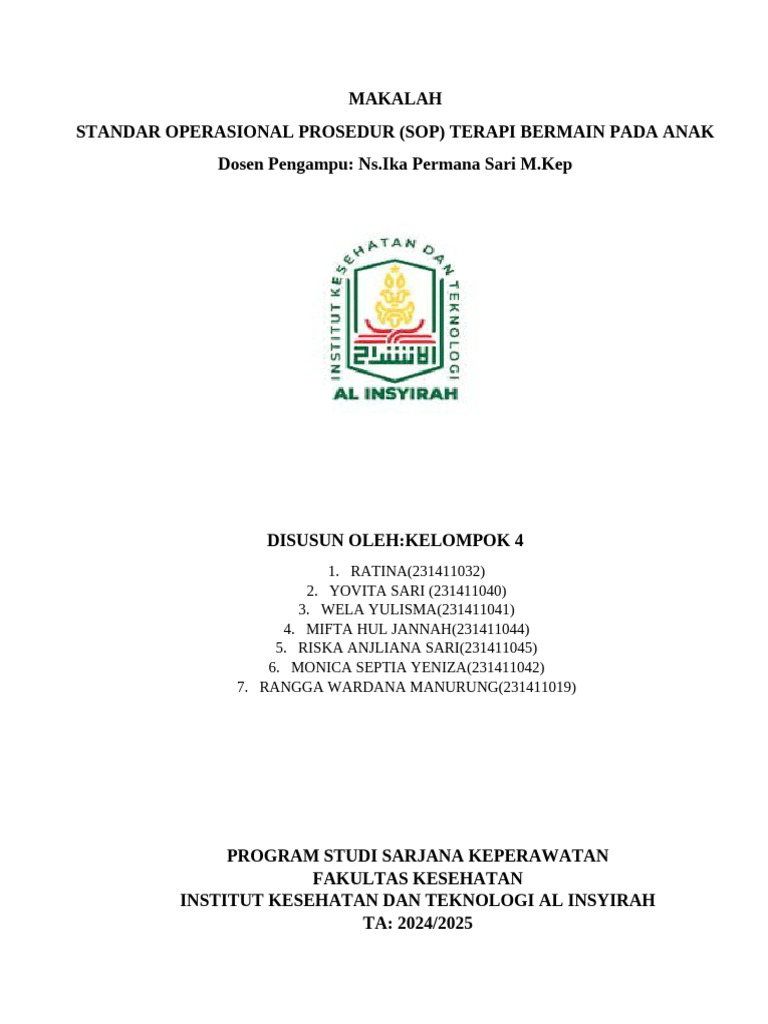SOP Terapi Bermain untuk Anak | PDF