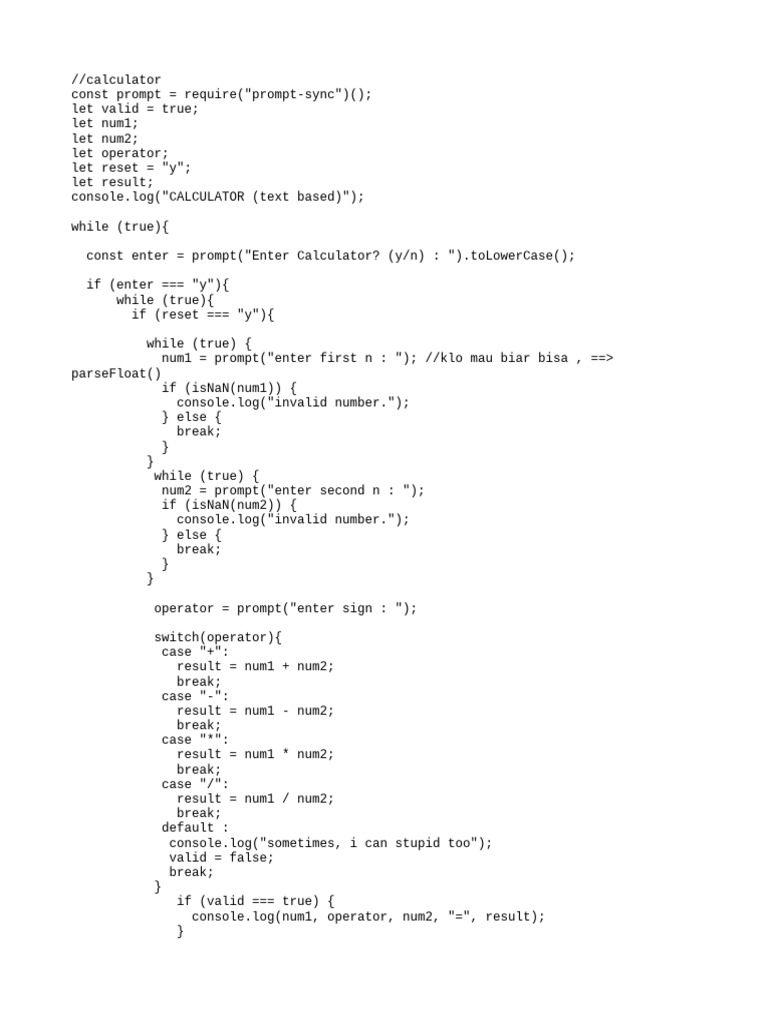 Calculator Terminal JS Code | PDF