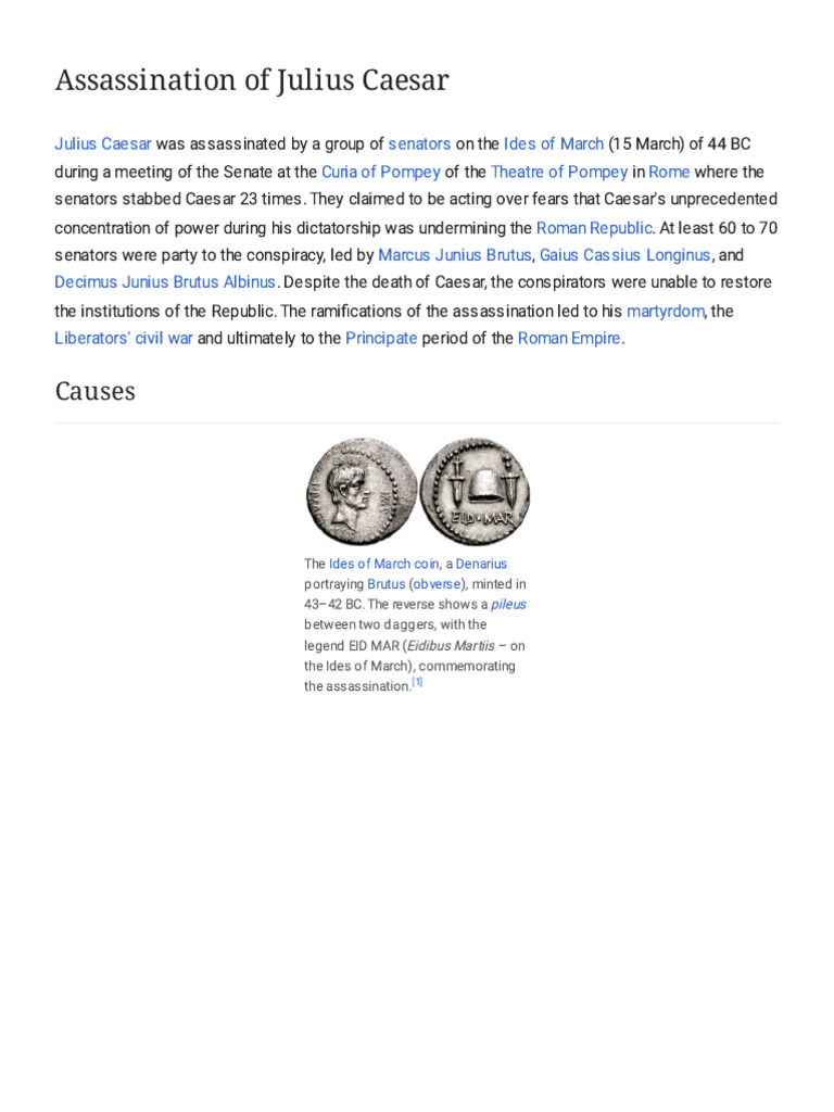 Assassination of Julius Caesar - Wikipedia | PDF | Augustus | Mark Antony