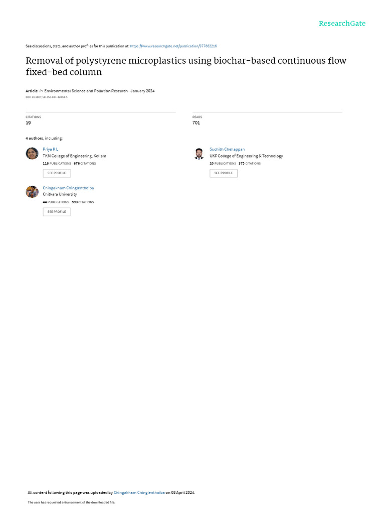 biocharMP Removal of Polystyrene Microplastics Using Biochar Based Continuous Flow Fixed Bed ...