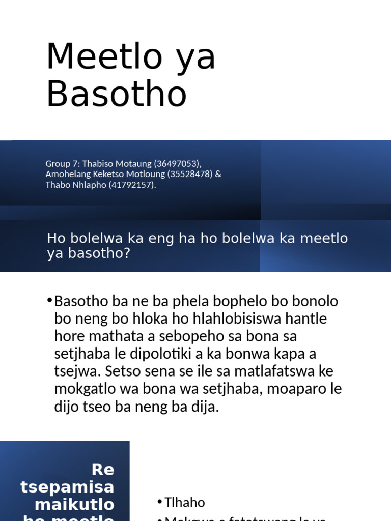 Sofv 121 Meetlo Ya Basotho - 1 | PDF