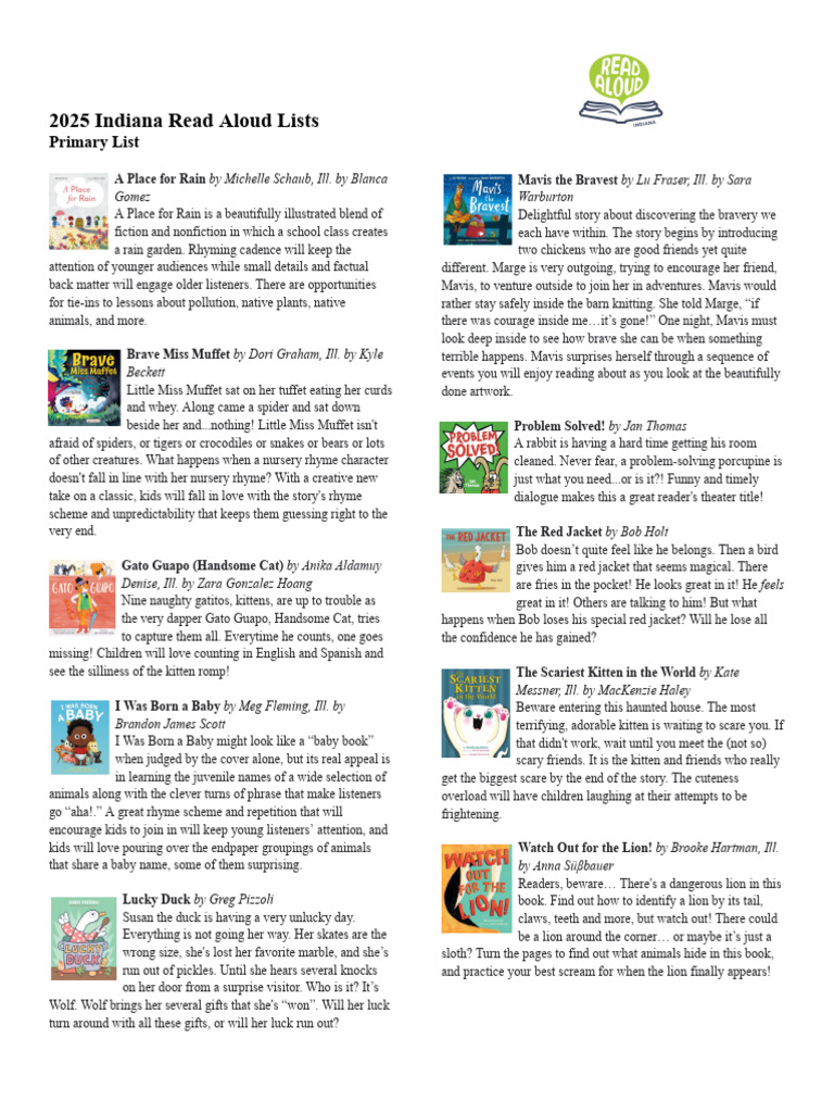 2025 in Read Aloud List | PDF