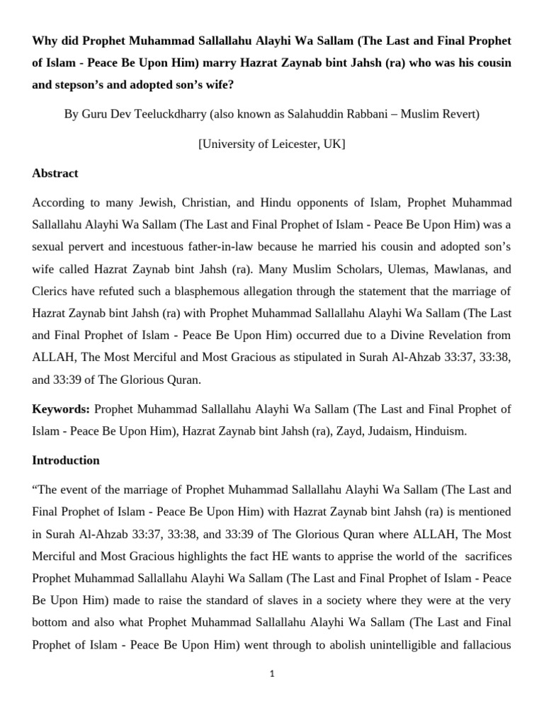 Why Did Prophet Muhammad Sallallahu Alayhi Wa Sallam (the Last and ...