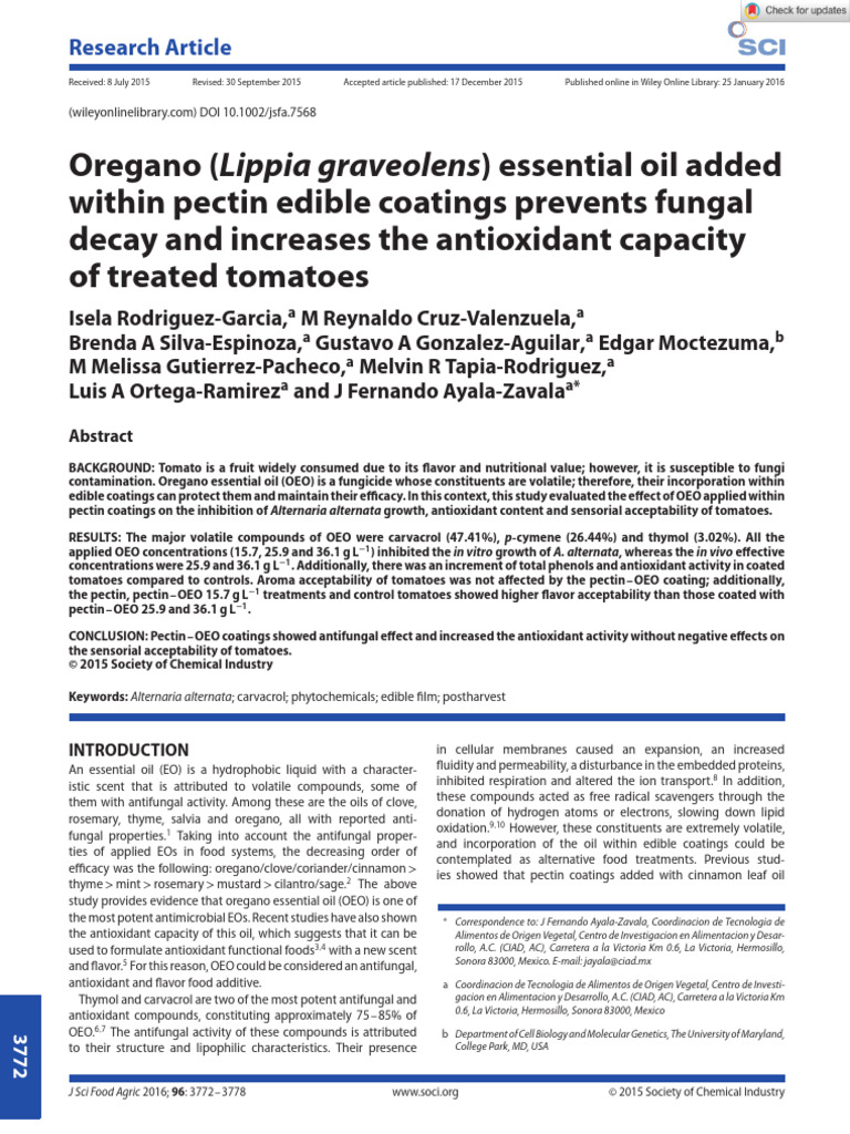 Oregano Essential Oil Added Within Pectin Edible Coatings | PDF ...