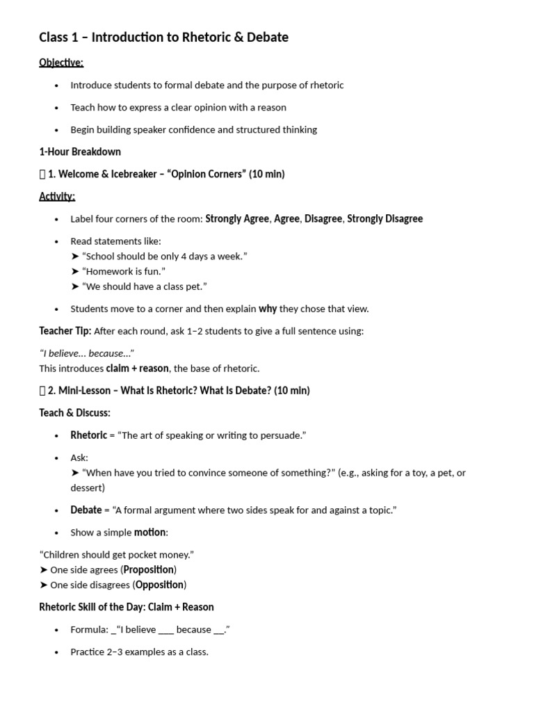 Rhetoric & Debate Lesson Plan (Raw) | PDF | Body Language | Nonverbal ...