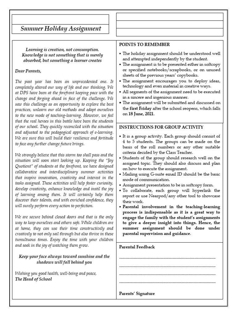 Summer Holiday Assignment 202122 VII | PDF