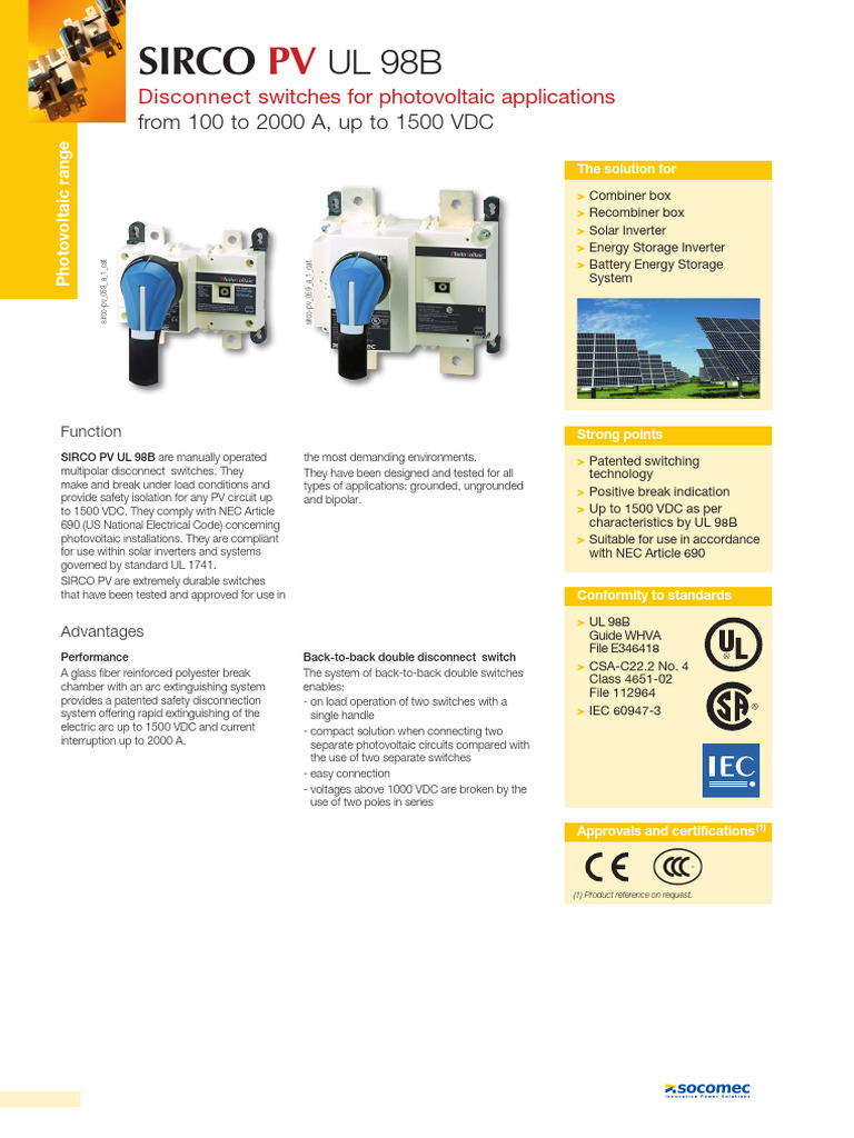 SIRCO PV UL 98B Disconnect Switches | PDF | Photovoltaics | Switch