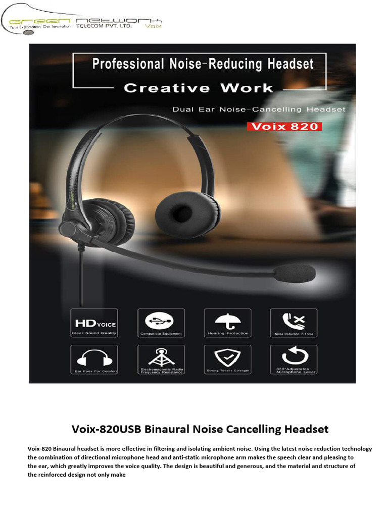 Voix-820 USB Noise Cancelling Headset | PDF