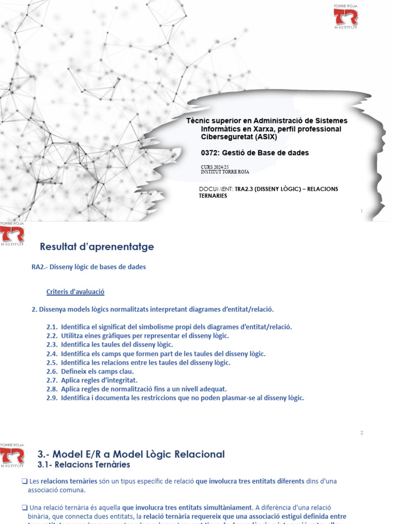 TRA2.3 Models ER - Relacions Ternaries | PDF