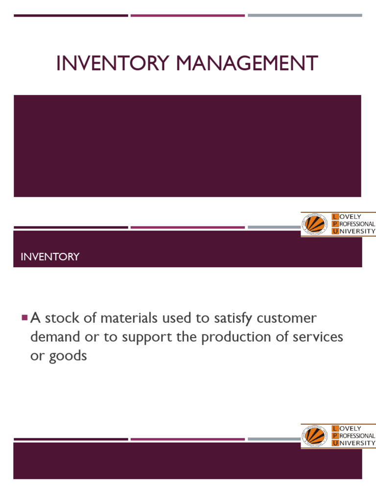 Unit 5 Part I Inventory Management Pdf Inventory Business Economics