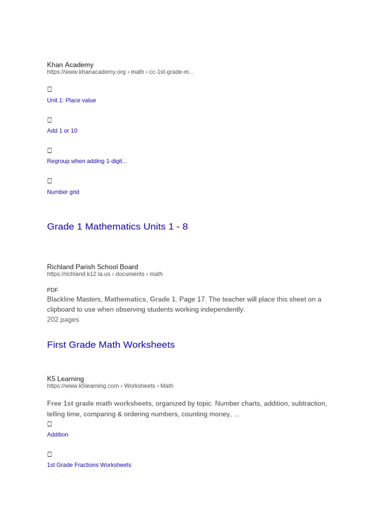 Grade 1 Mathematics Units 1 - 8: Khan Academy | PDF