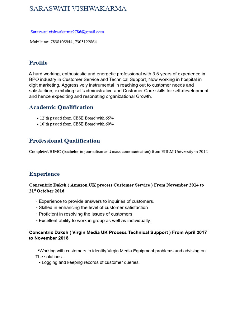 Saraswati Vishwakarma Resume Apna | PDF | Communication | Human Communication