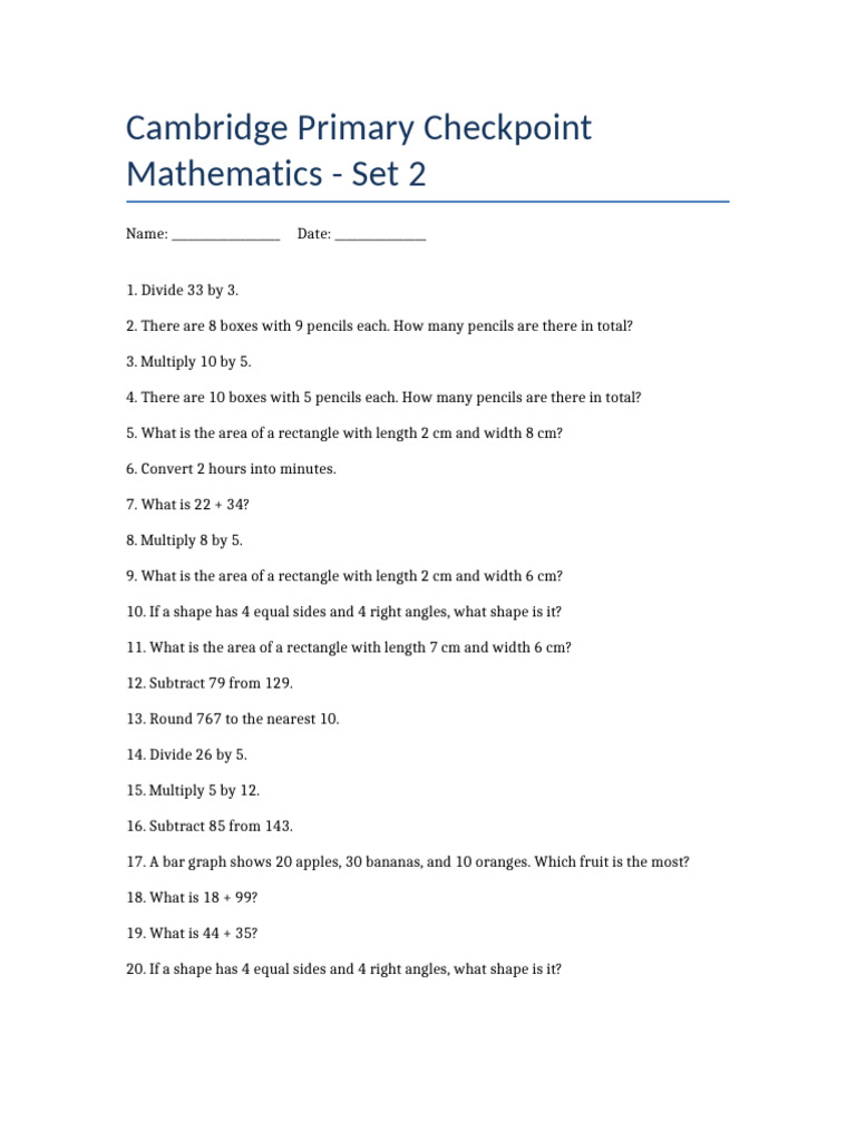 Math Checkpoint Set 2 | PDF