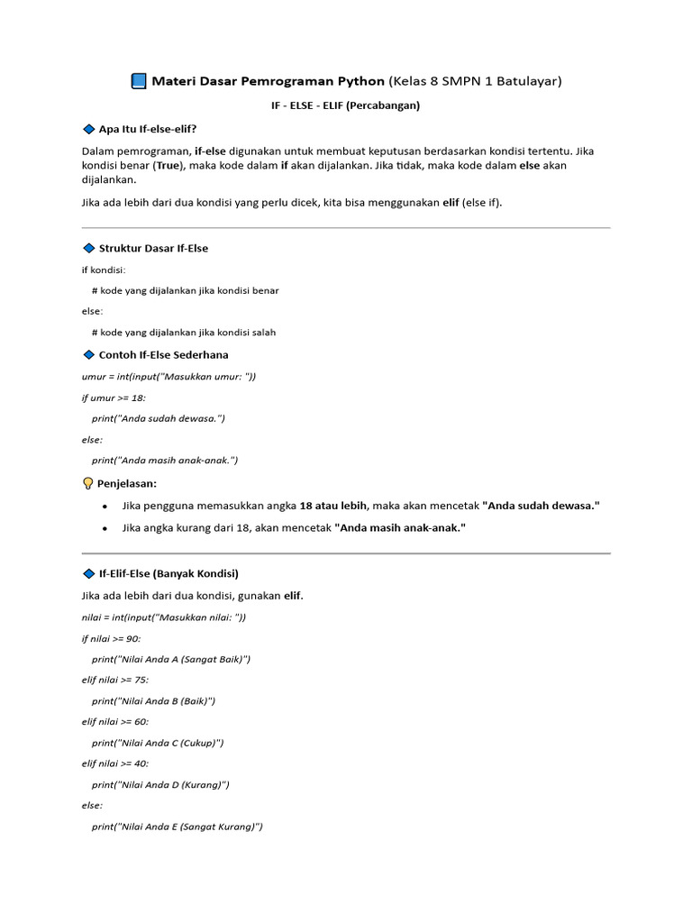 Materi Dasar Pemrograman Python (Percabangan Dan Perulangan) | PDF