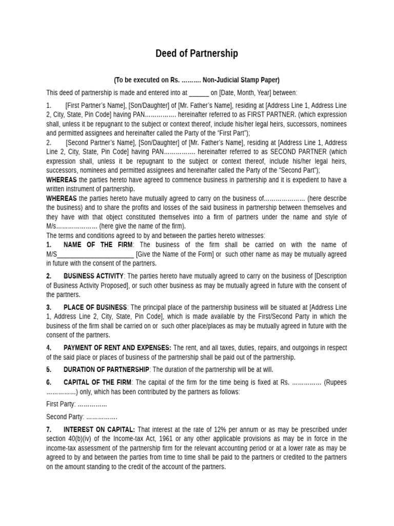 Partnership Deed - Two Partners | PDF | Mediation | Arbitration