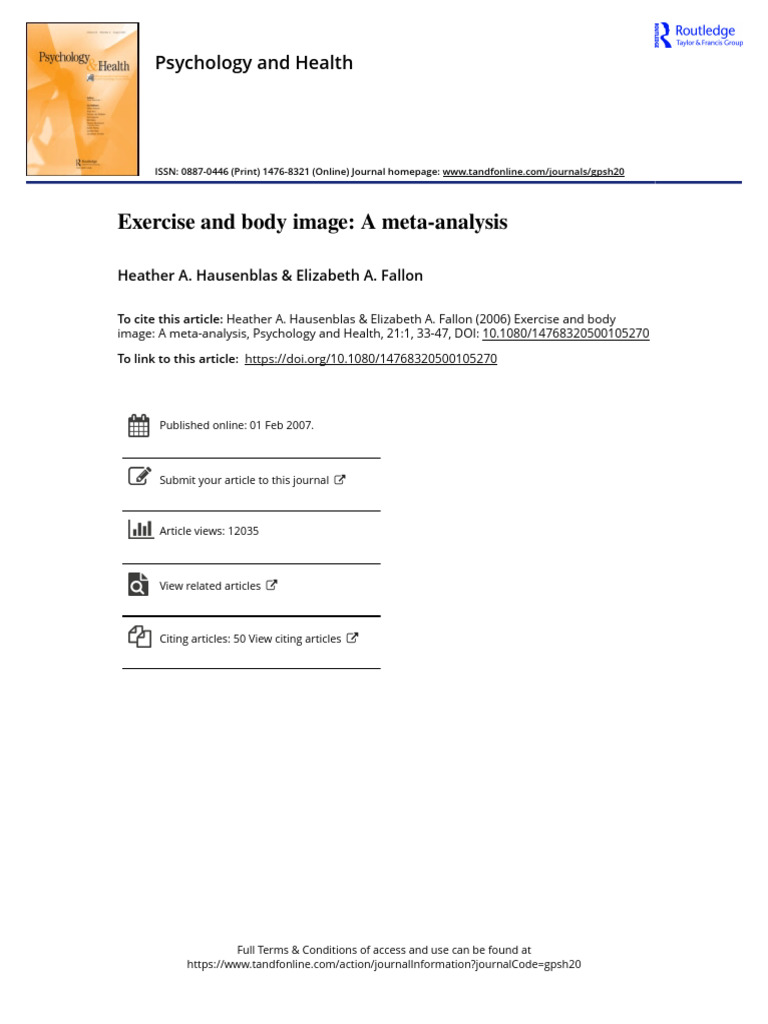Exercise's Impact on Body Image: Meta-Analysis | PDF | Effect Size ...
