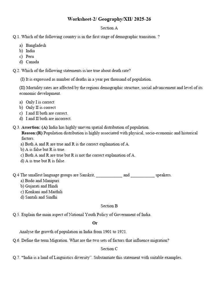 Geography Worksheet: Demographic Transition & Population Distribution | PDF