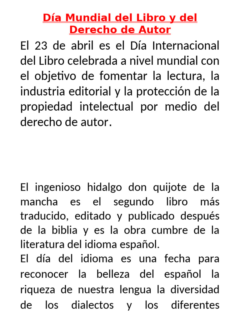 Día del Libro y del Idioma Español | PDF