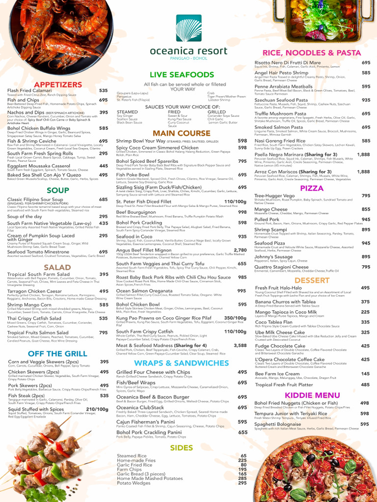 Oceanic A Menu | PDF